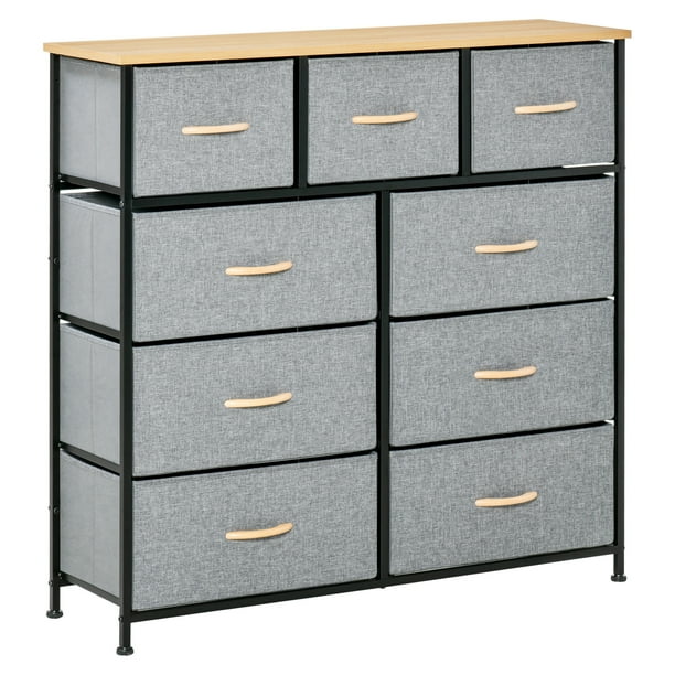 HOMCOM 9 Drawers Storage Chest Dresser Organizer Unit w/ Foldable Bins ...