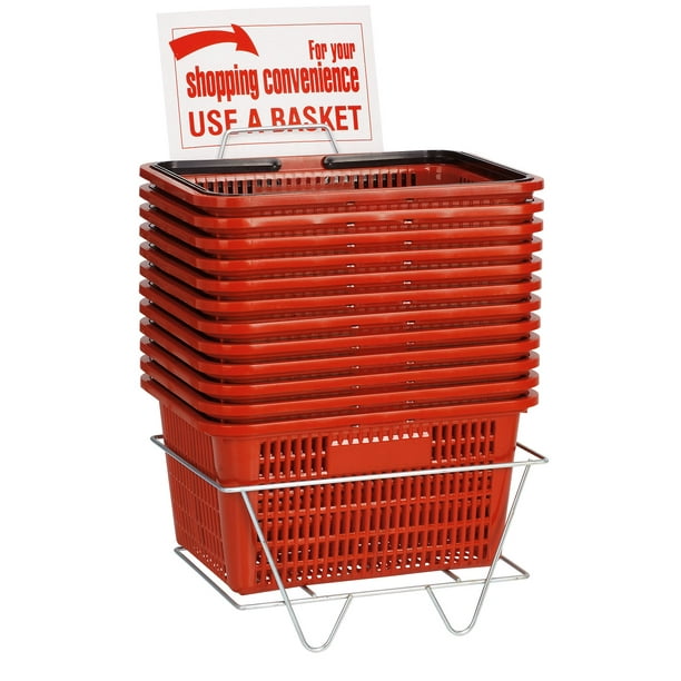 SSWBasics Red Shopping Baskets With Stand - Set of 12 - Walmart.com