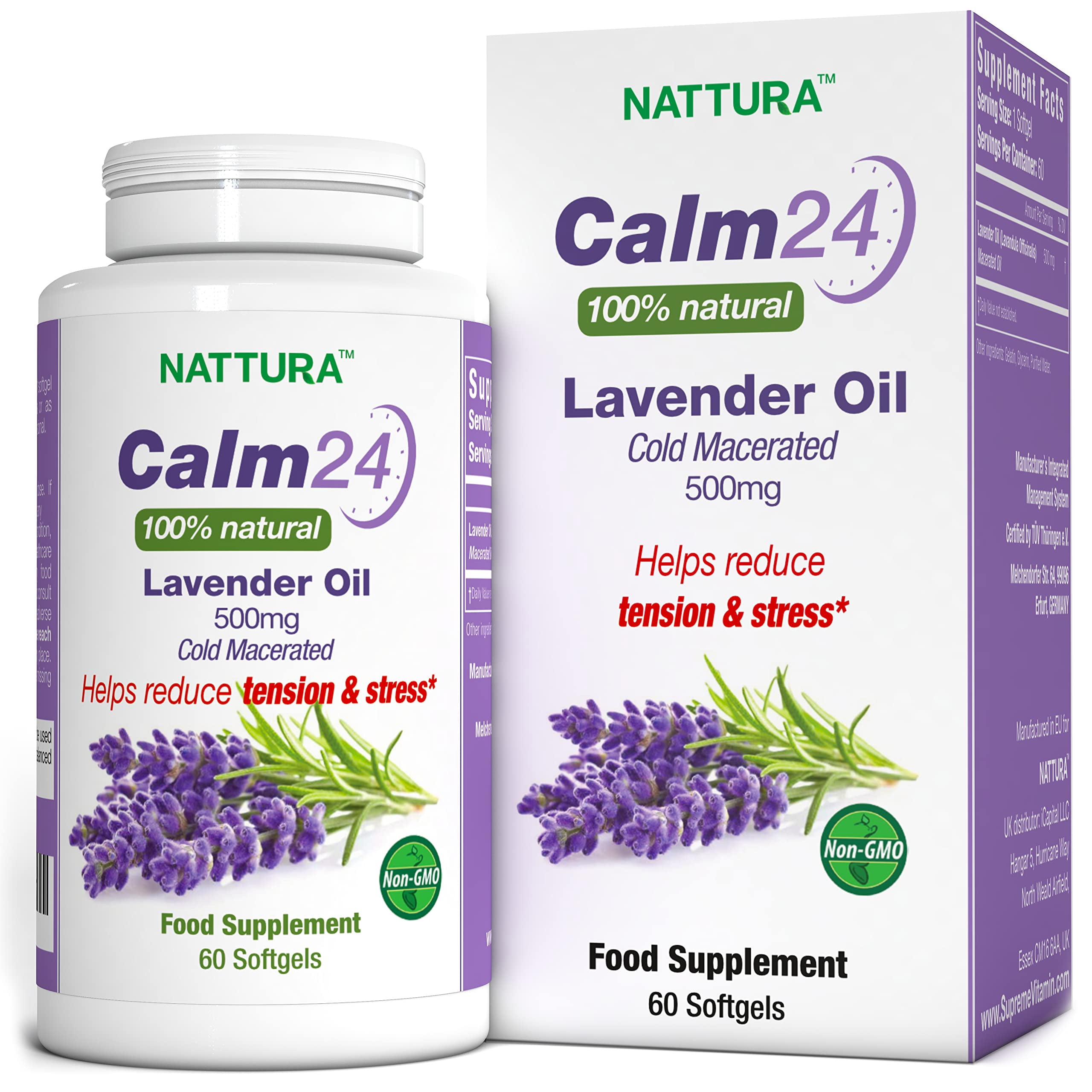 Suplemento Nattura Calm Aid aceite de lavanda 500 mg 60 cápsulas ...