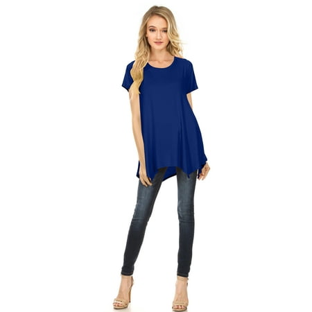 Womens Short Sleeve Scoop Neck Flowy Tunic Top - Made in USA, Large ...