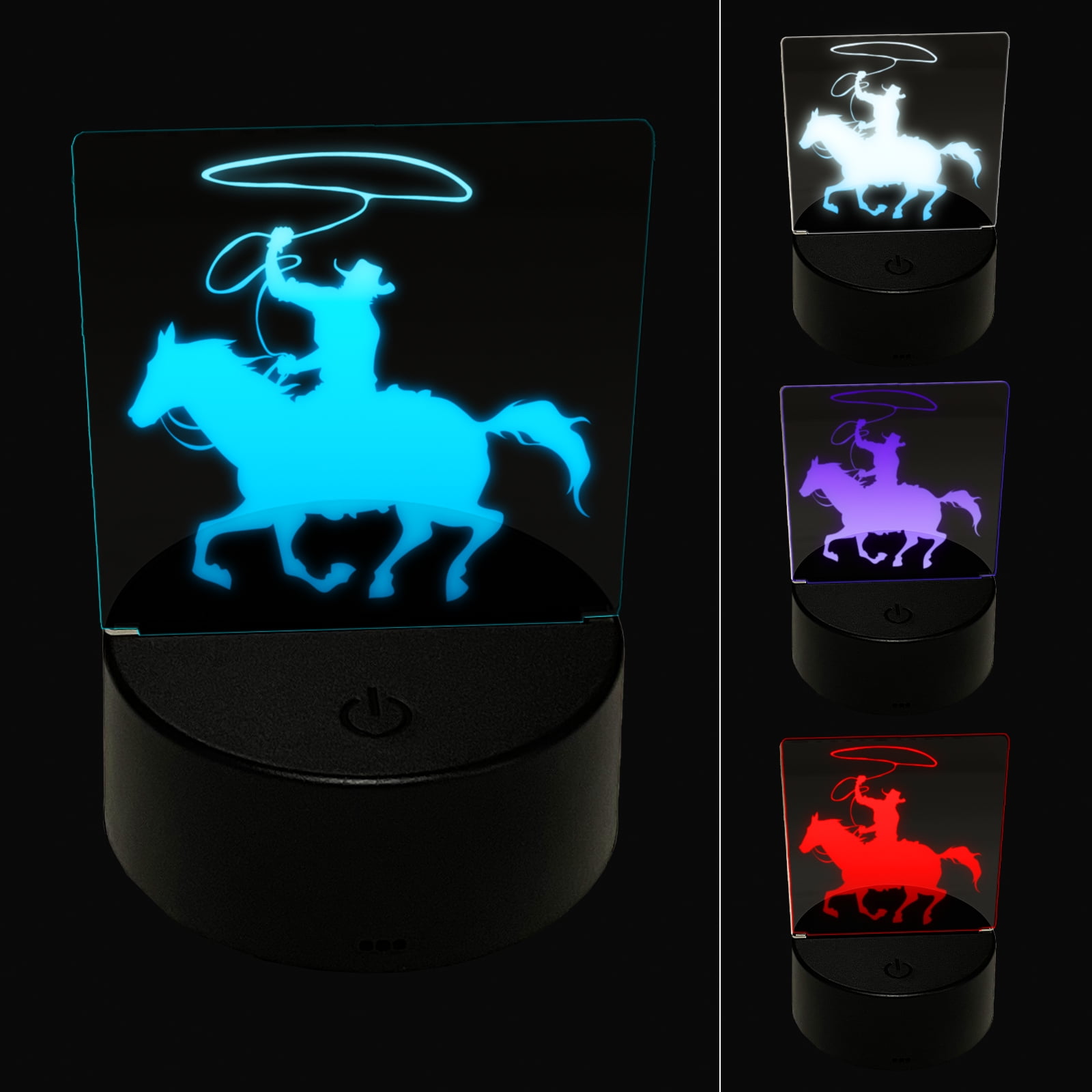 Cowboy on Horseback With Lasso LED Night Light Sign 3D Illusion Desk ...