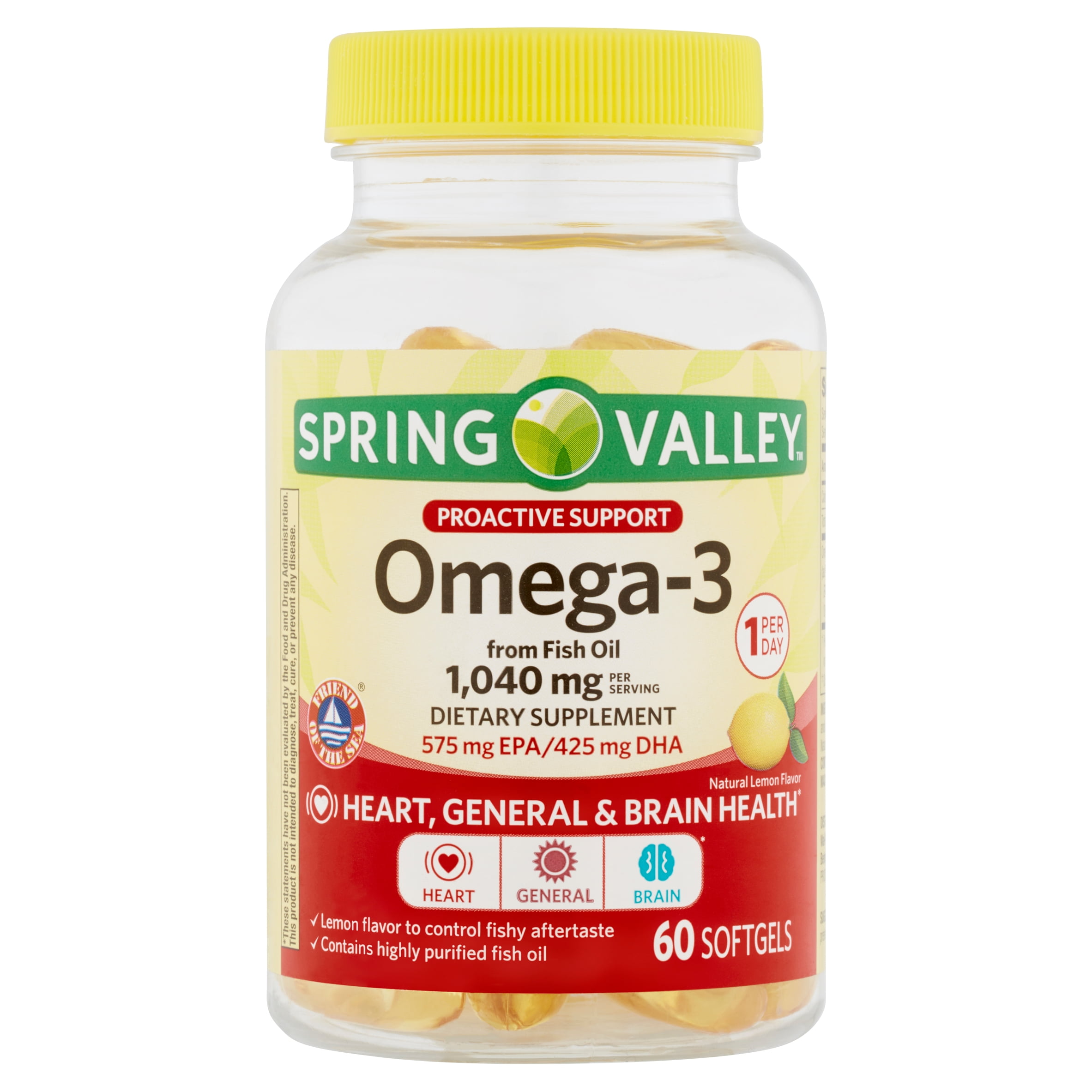 Spring Valley Omega-3 from Fish Oil Softgels, Proactive Support, 1040 Mg, 60 Ct – Walmart ...