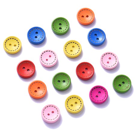 Comaie Colorful Decorative Dotted Line Round Wooden Buttons 100 PCS ...