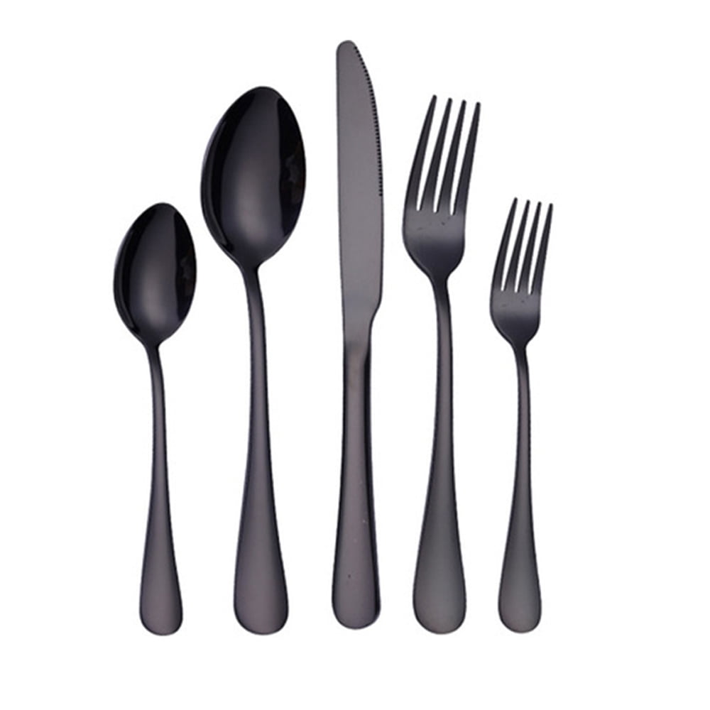 Matte Black Stainless Steel Flatware Set For Home Kitchen 5PCS ...