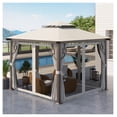 10x10 Patio Gazebo Double Roof Outdoor Canopy Cream White w/ Curtains ...
