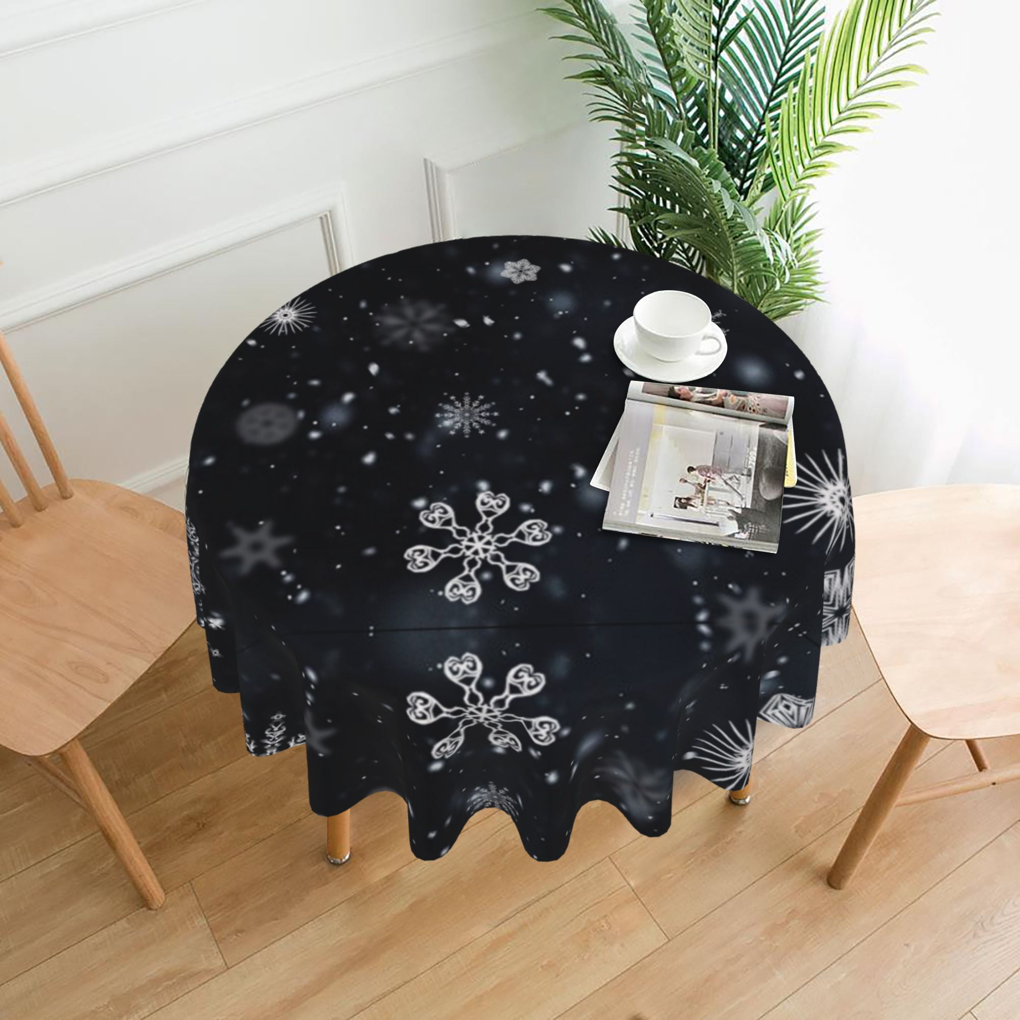 ZICANCN Round Table Cloths 60 Inch, White Snowflakes Table Cover ...