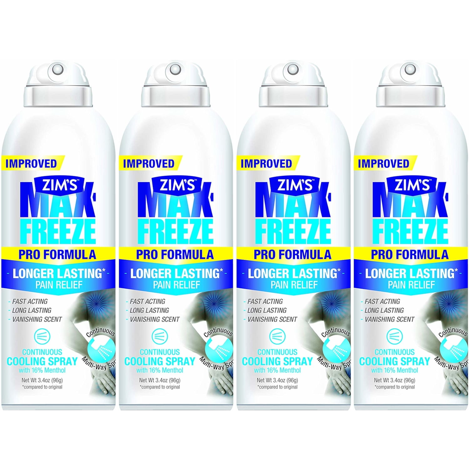 4 Pack Zims Max-Freeze Continuous Spray Muscle Joint Pain Relief 3.4oz ...