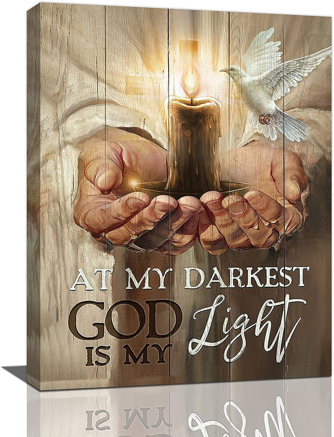 Rustic Christian Wall Art God Jesus Hand Pigeon Candle Wall Decor Brown ...