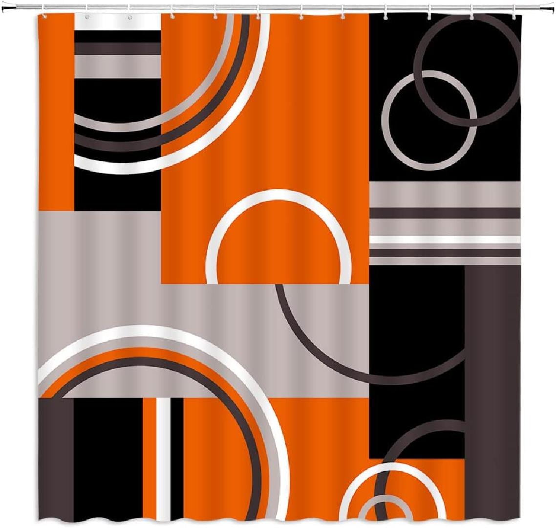 Burnt Orange Geometric Shower Curtain Mid Century Modern Geometry