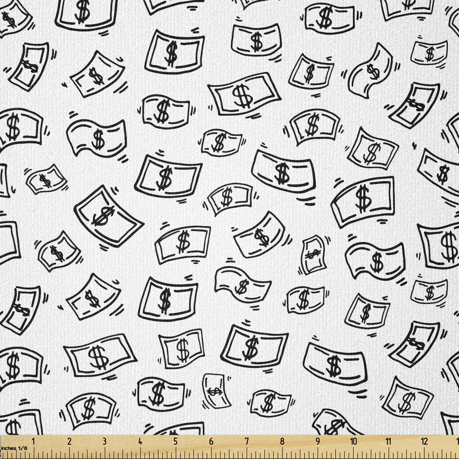 Money Fabric by The Yard, Sketch Style Monochrome Raining Dollar Bills ...