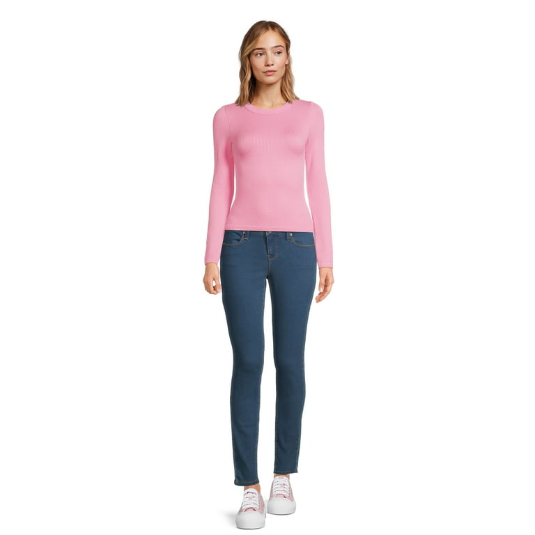 No Boundaries Juniors' Crewneck Waffle Tee with Long Sleeves No Boundaries Juniors' Crewneck Waffle Tee with Long Sleeves