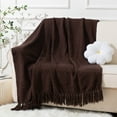 Battilo Knitted Dark Brown Sofa Throw Blanket, Herringbone Design, 50 ...