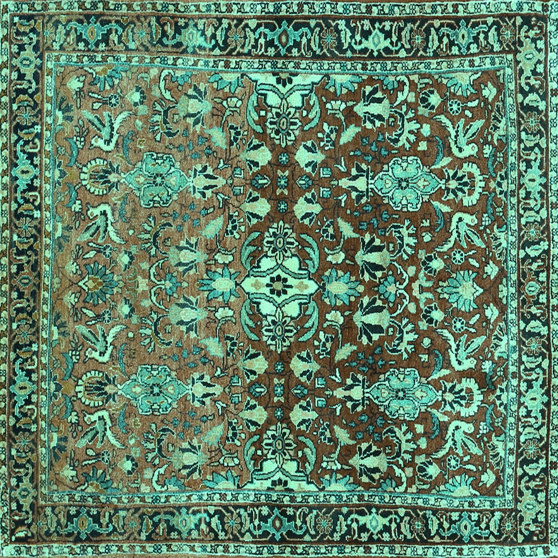 Ahgly Company Indoor Square Persian Turquoise Blue Traditional Area ...