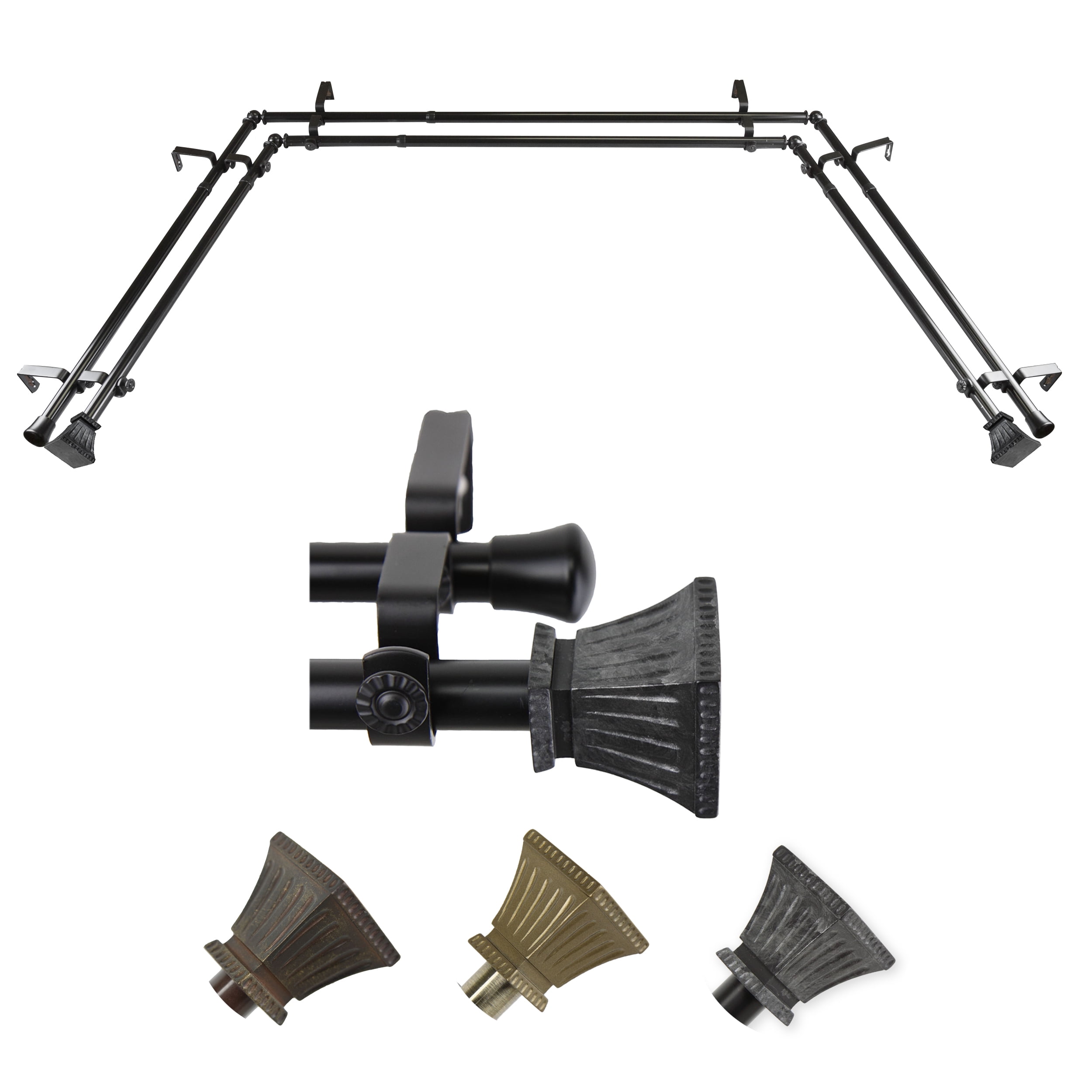 Wolfgang 13/16" Dia Double Bay Window curtain rod Adjustable 20"-36 ...