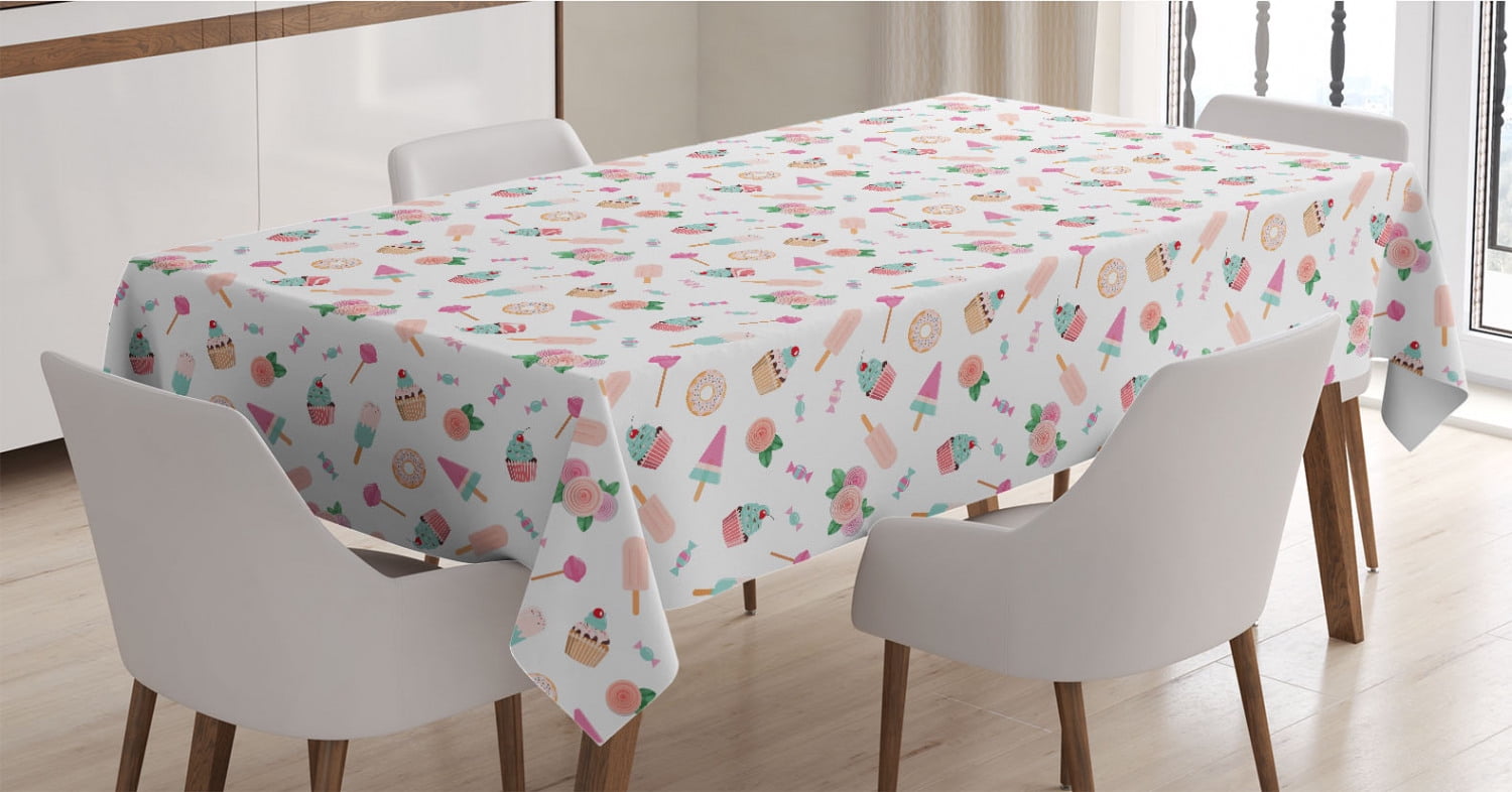 Ice Cream Tablecloth, Continuous Sweets Lollipop Romantic Pastel Colors ...