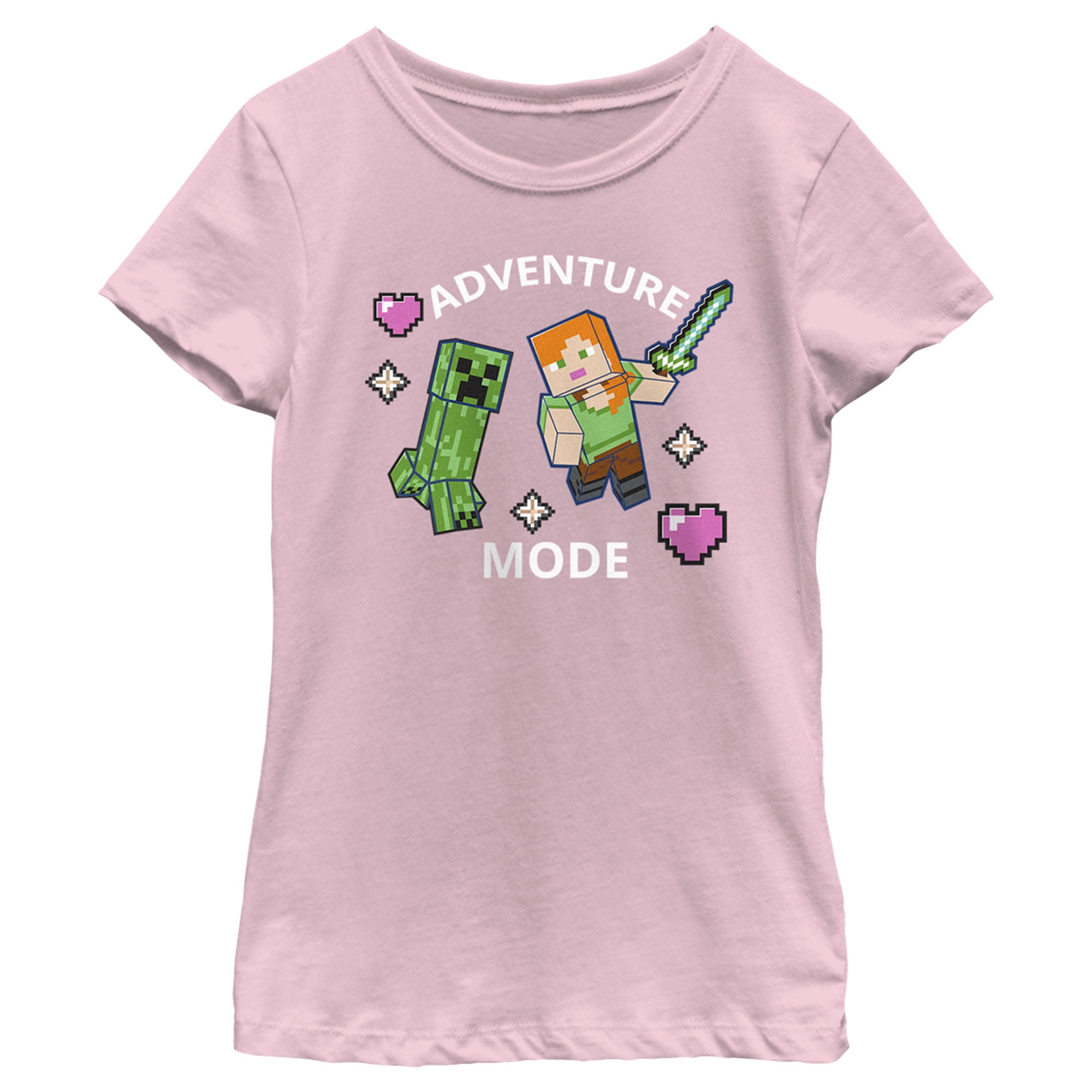 Girl's Minecraft Adventure Mode Alex and Creeper Graphic Tee Light Pink ...