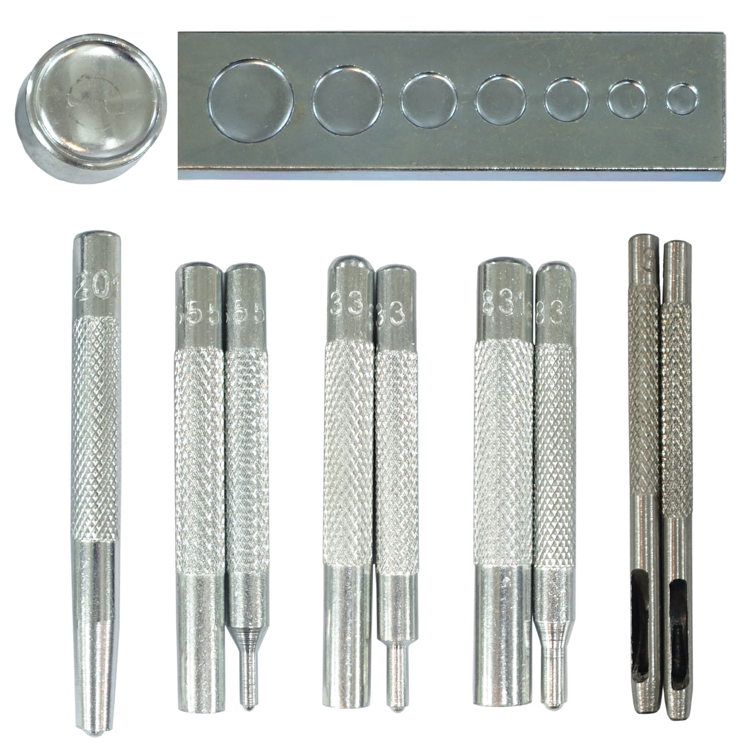 TrendBox 1 Pack of 11pcs DIY Leathercraft Tool 633/655/831/201 Punch Snap Kit Rivet Setter Base ...