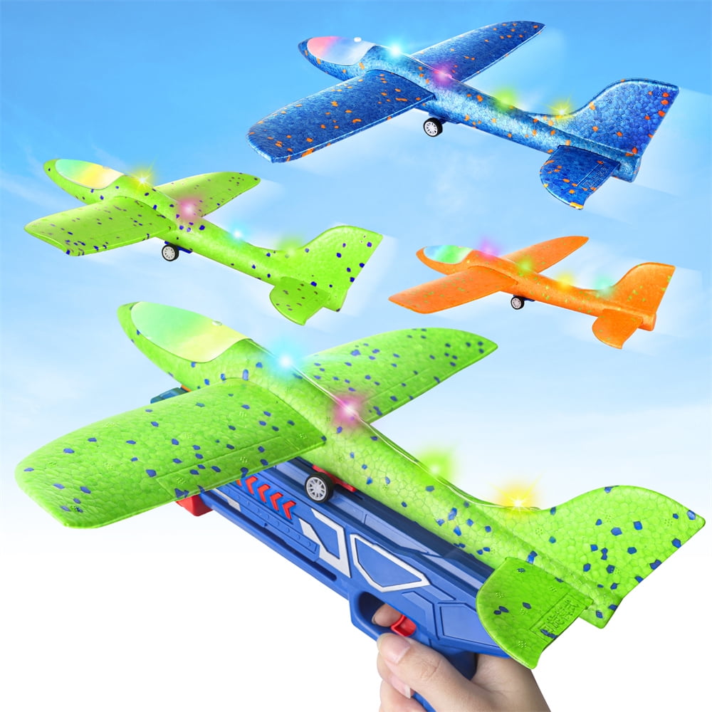 Wupuaait 3 Pack Foam Catapult Airplane Toy with LED Lights Xmas Gifts ...
