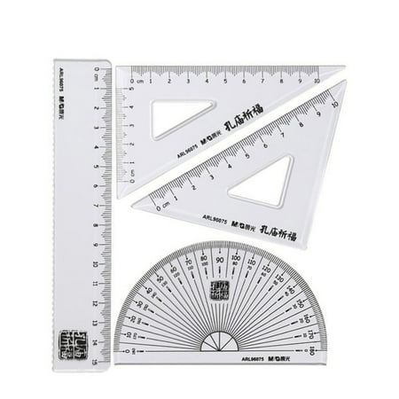 Transparent plastic 4-piece geometry kit including protractor, 2 ...