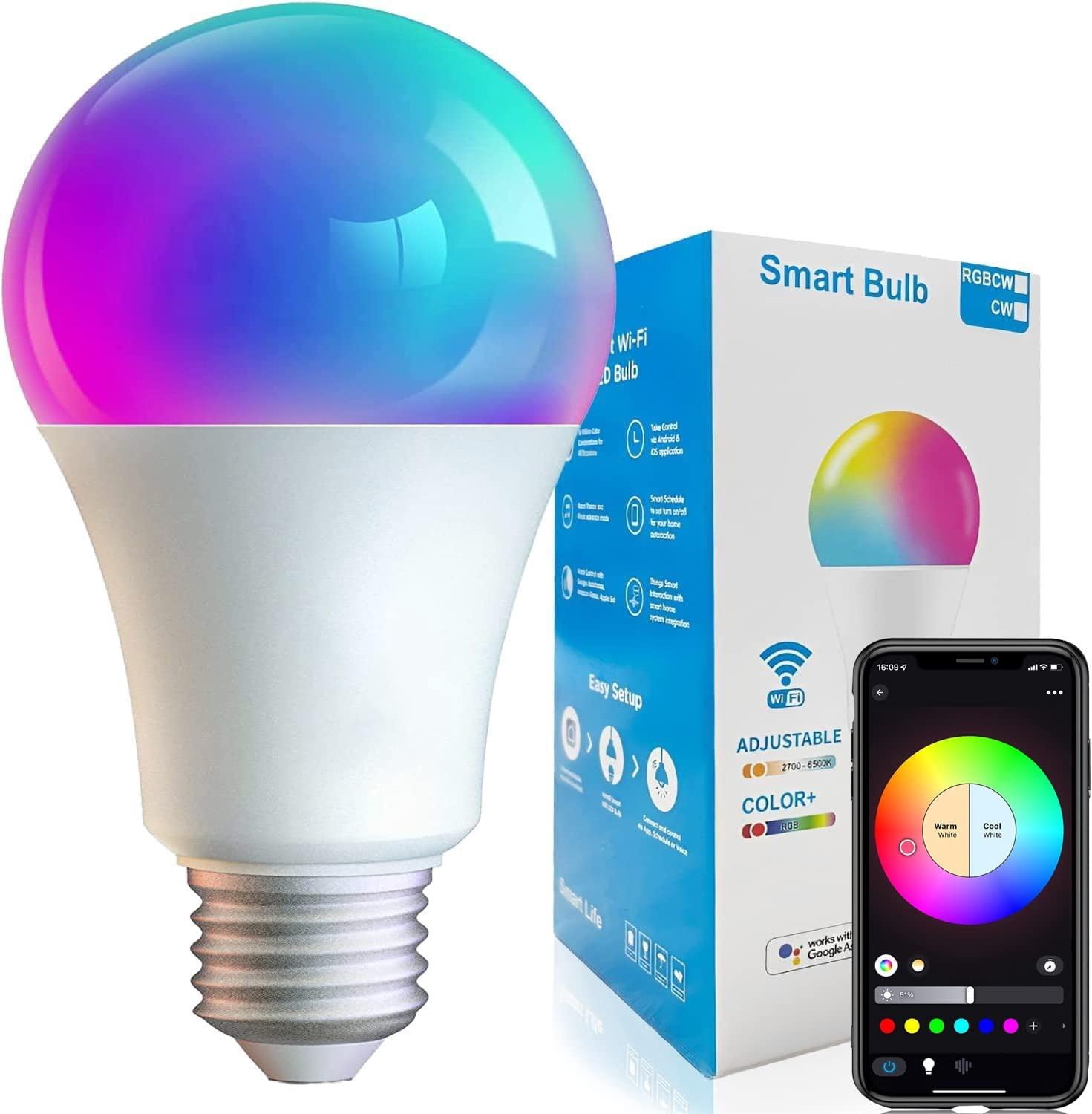 Hisemy Foco Inteligente WiFi,Bombilla Inteligente de E27，Smart Light ...