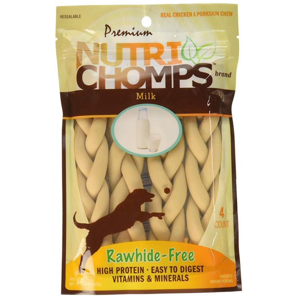 Premium Nutri Chomps Milk Flavor Braid Dog Chews - Small [Dog, Rawhide ...