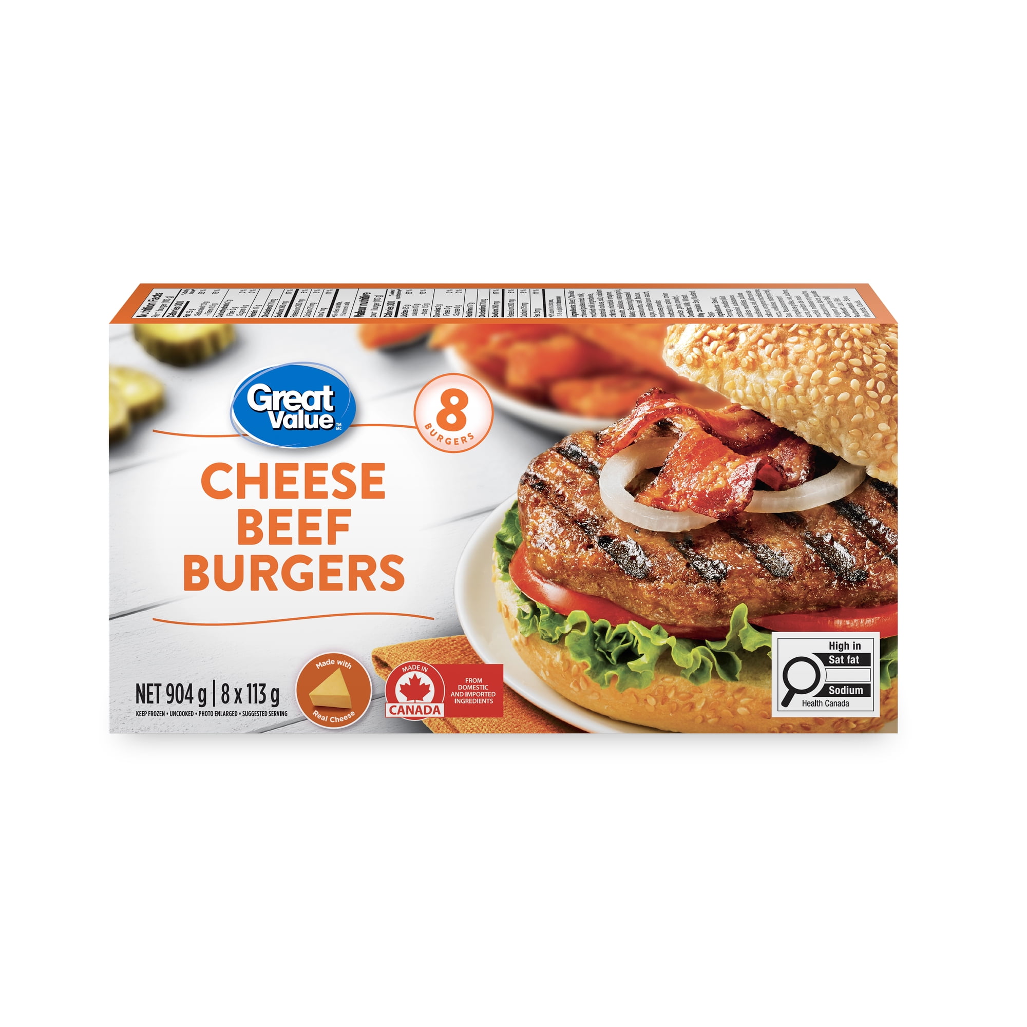 Click here for Great Value Frozen Cheese Beef Burgers 113 G prices