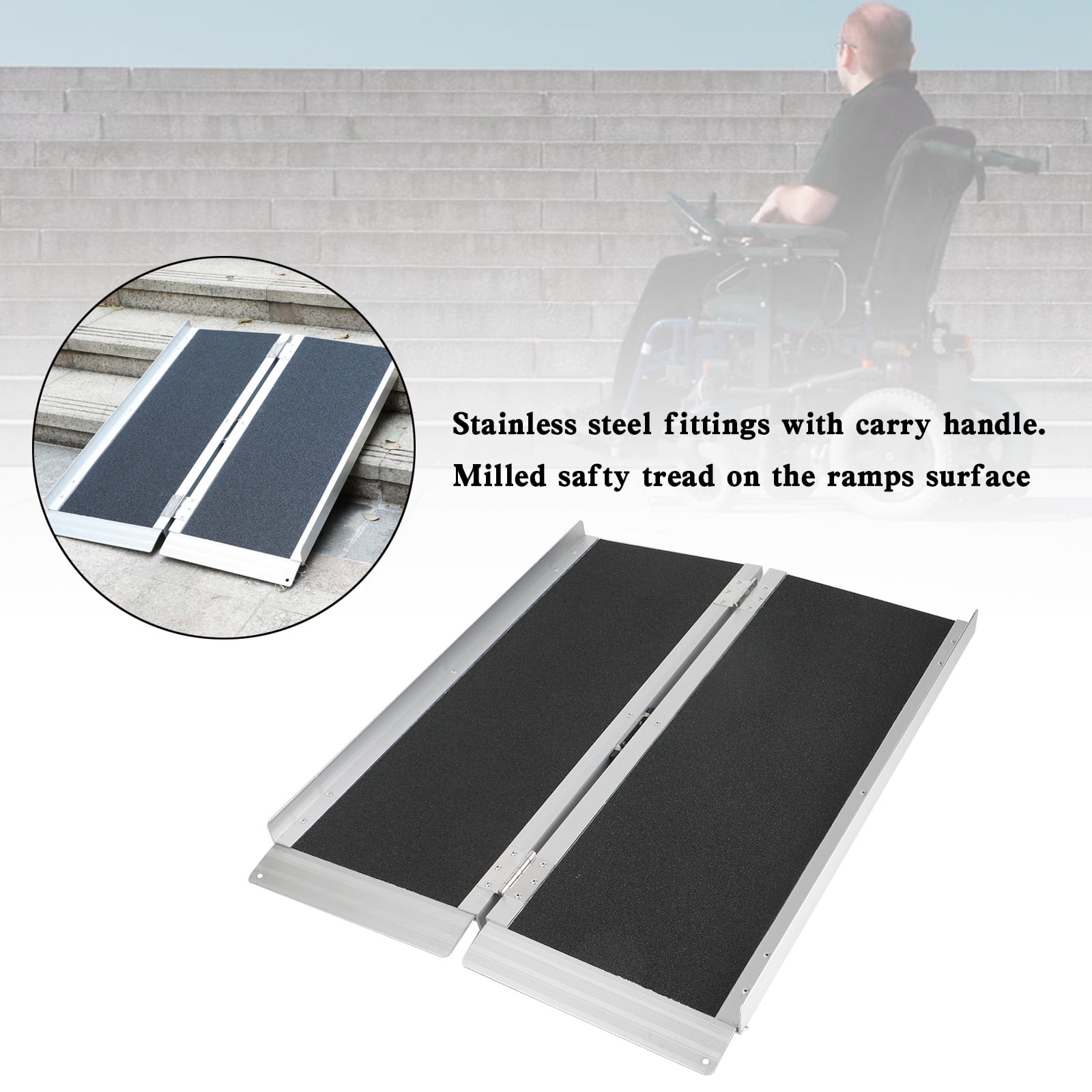 3FT Portable Wheelchair Ramp Non Skid Aluminum Foldable Mobility ...