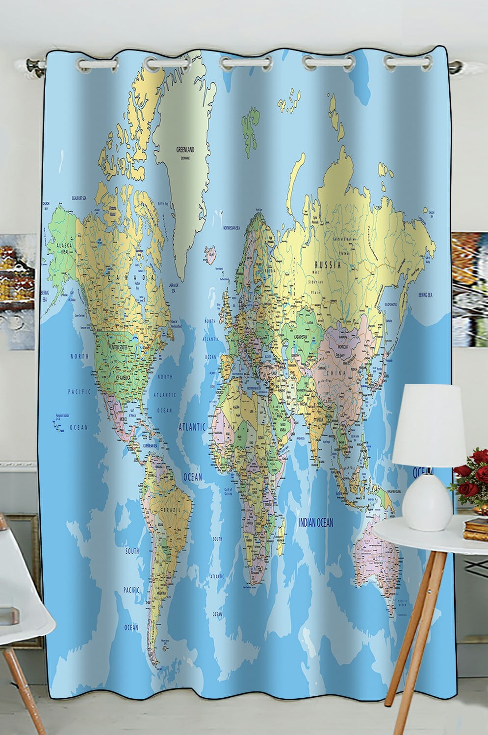 ABPHQTO Highly Detailed Political World Map Labeling Window Curtain ...