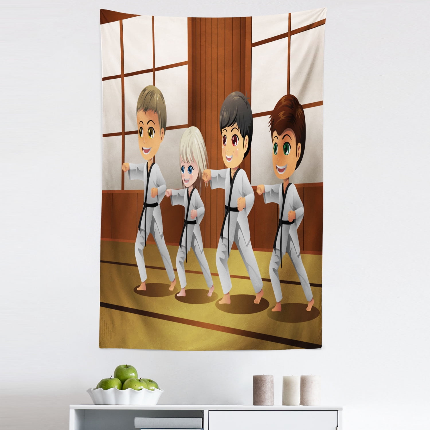 Karate Tapestry, Practicing Self Defence Martial Arts in Dojo Funny ...