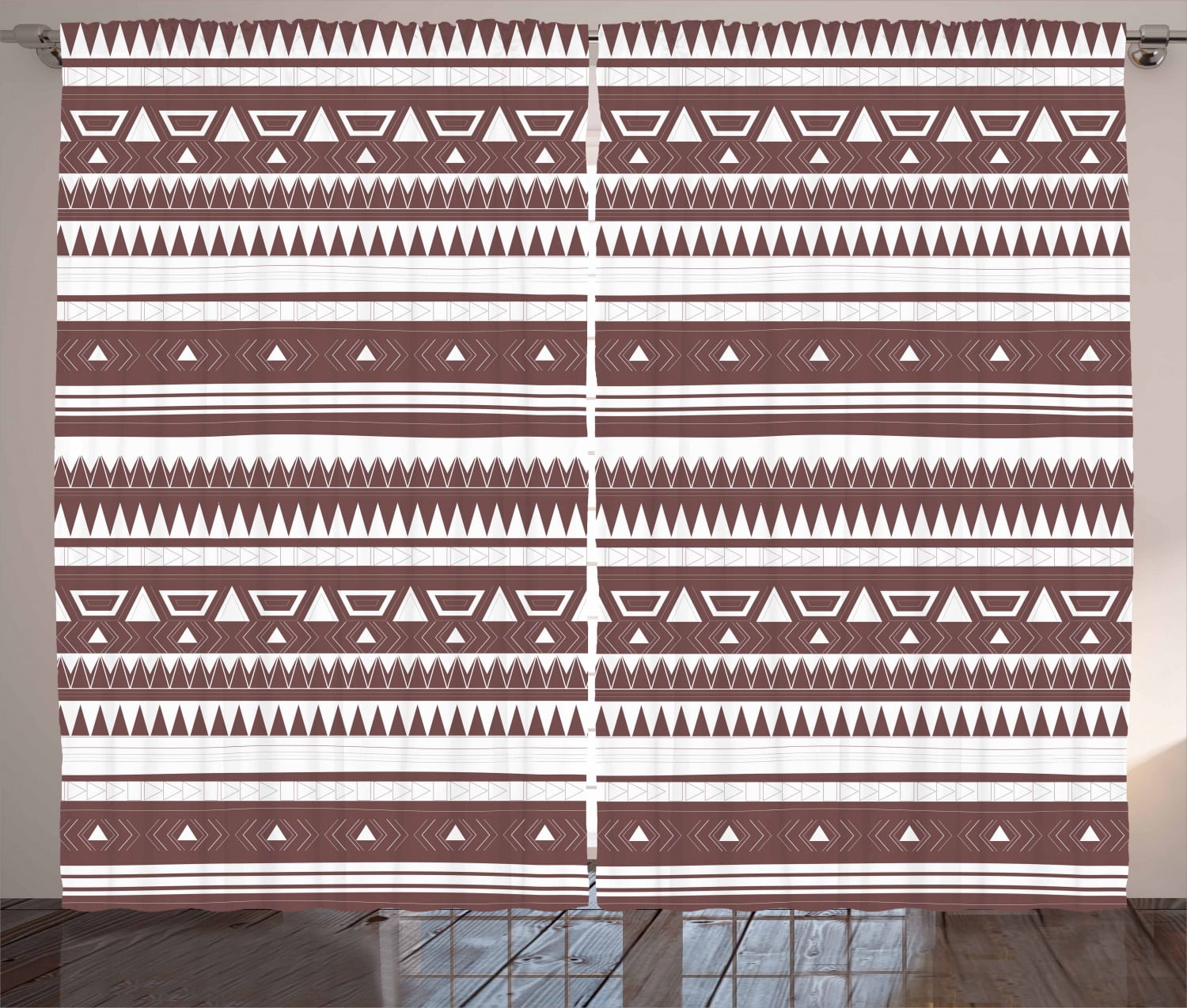 Ethnic Curtains 2 Panels Set, Tribal Composition with Chevron Zigzags ...