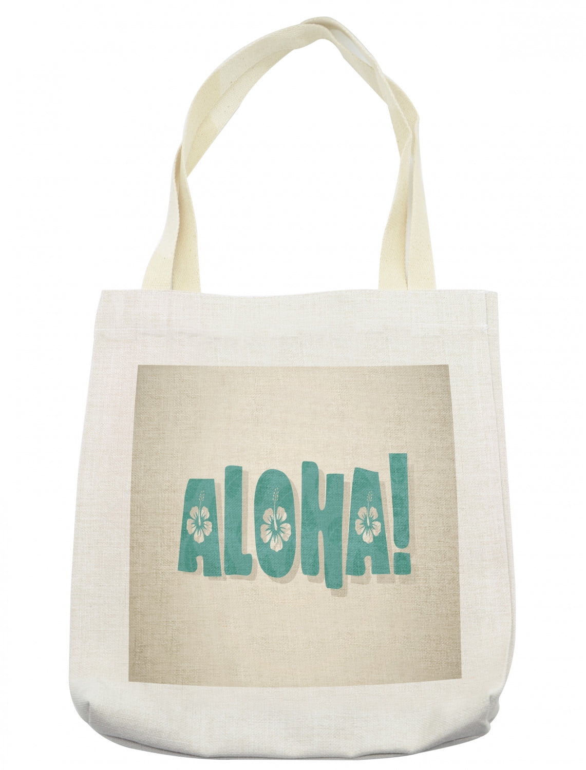 Aloha Tote Bag, Bubbly Calligraphy with Flower Motifs on a Plain ...