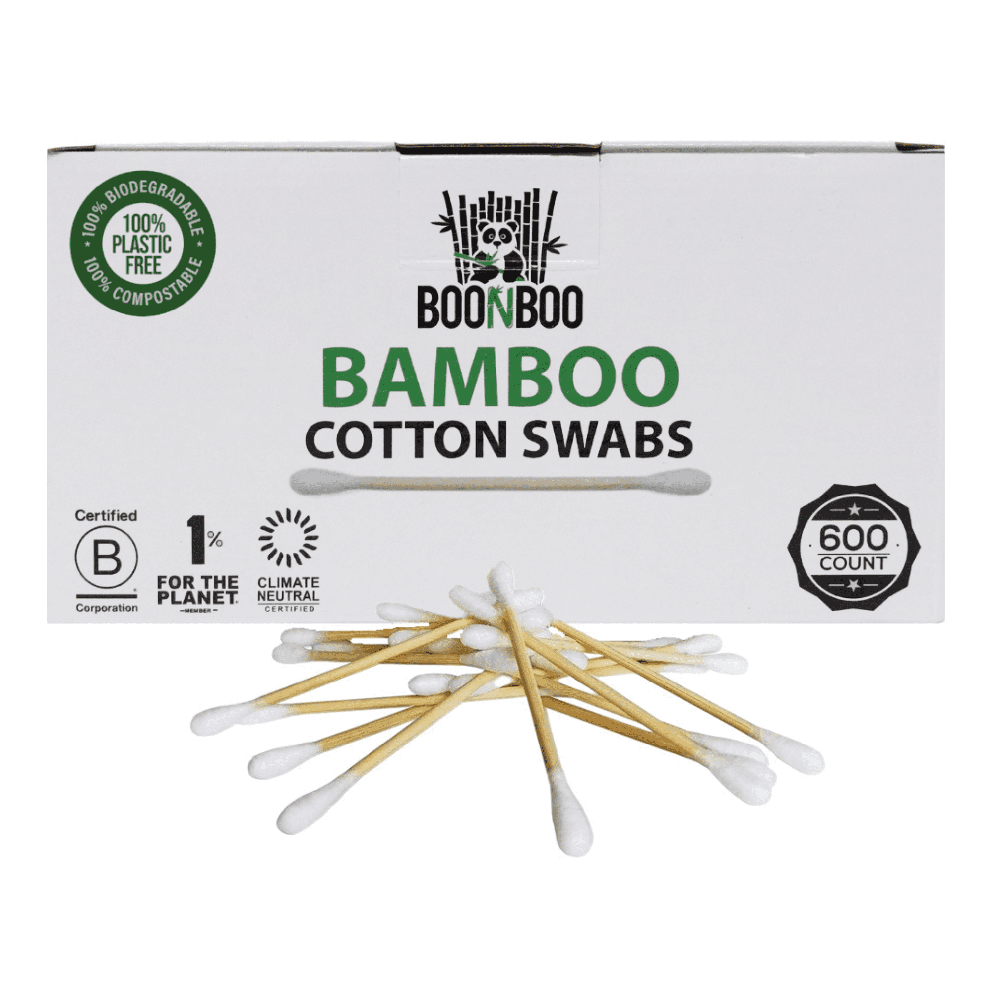 BOONBOO Cotton Swabs | 600 Count Bamboo Cotton Buds | Plastic-Free ...