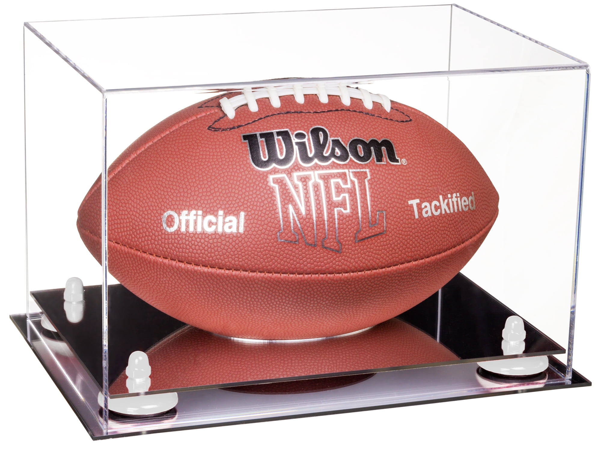 Clear Acrylic Football Display Case with White Risers and Mirror Base ...