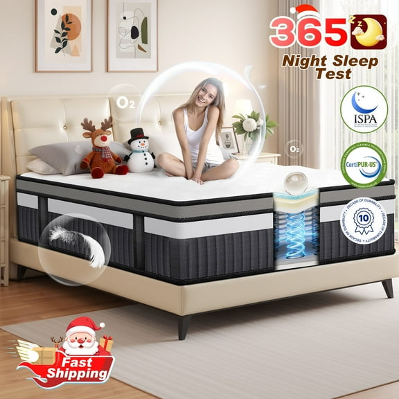 KOW 14 inch King Size Memory Foam Mattress in a Box,Medium,Euro Top ...