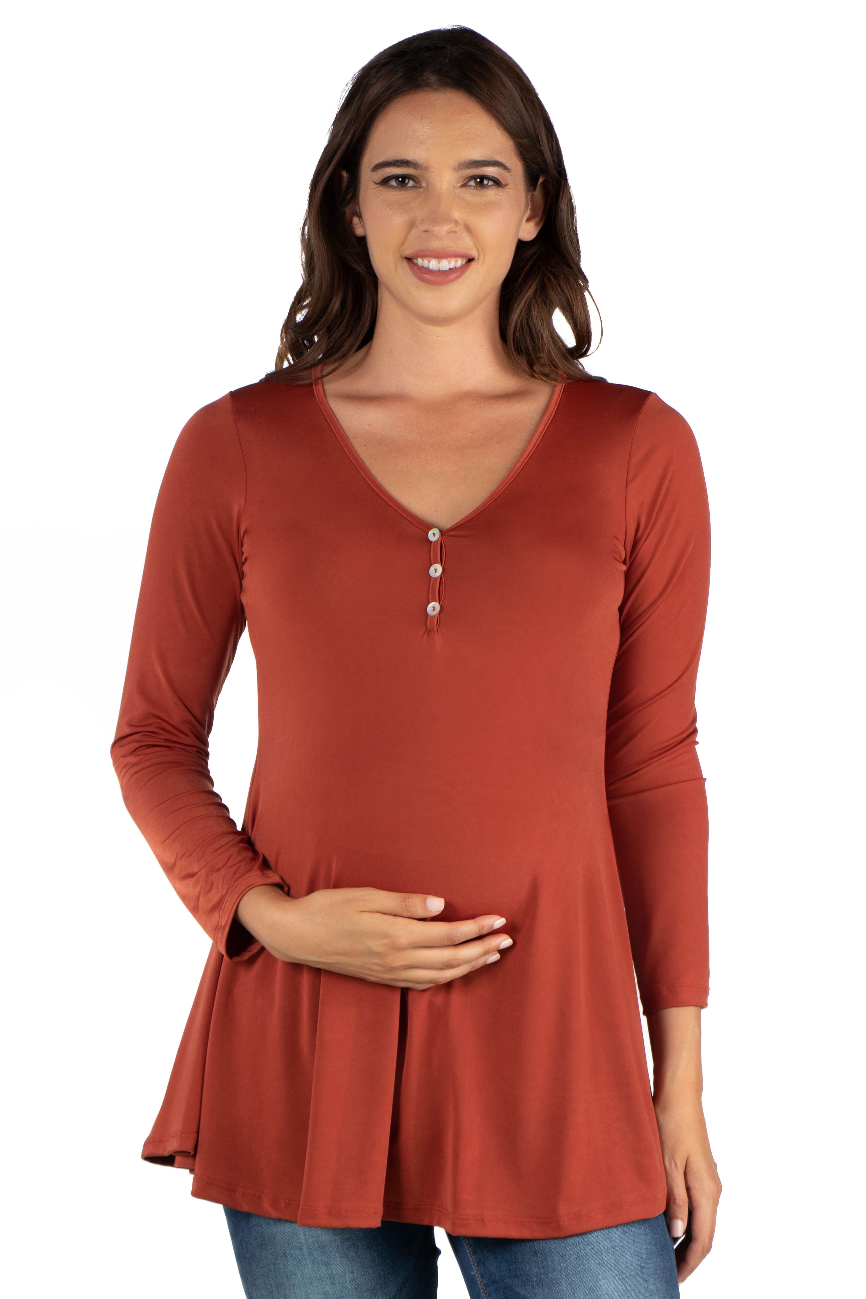 24seven Comfort Apparel Flared Long Sleeve Henley Maternity Top ...