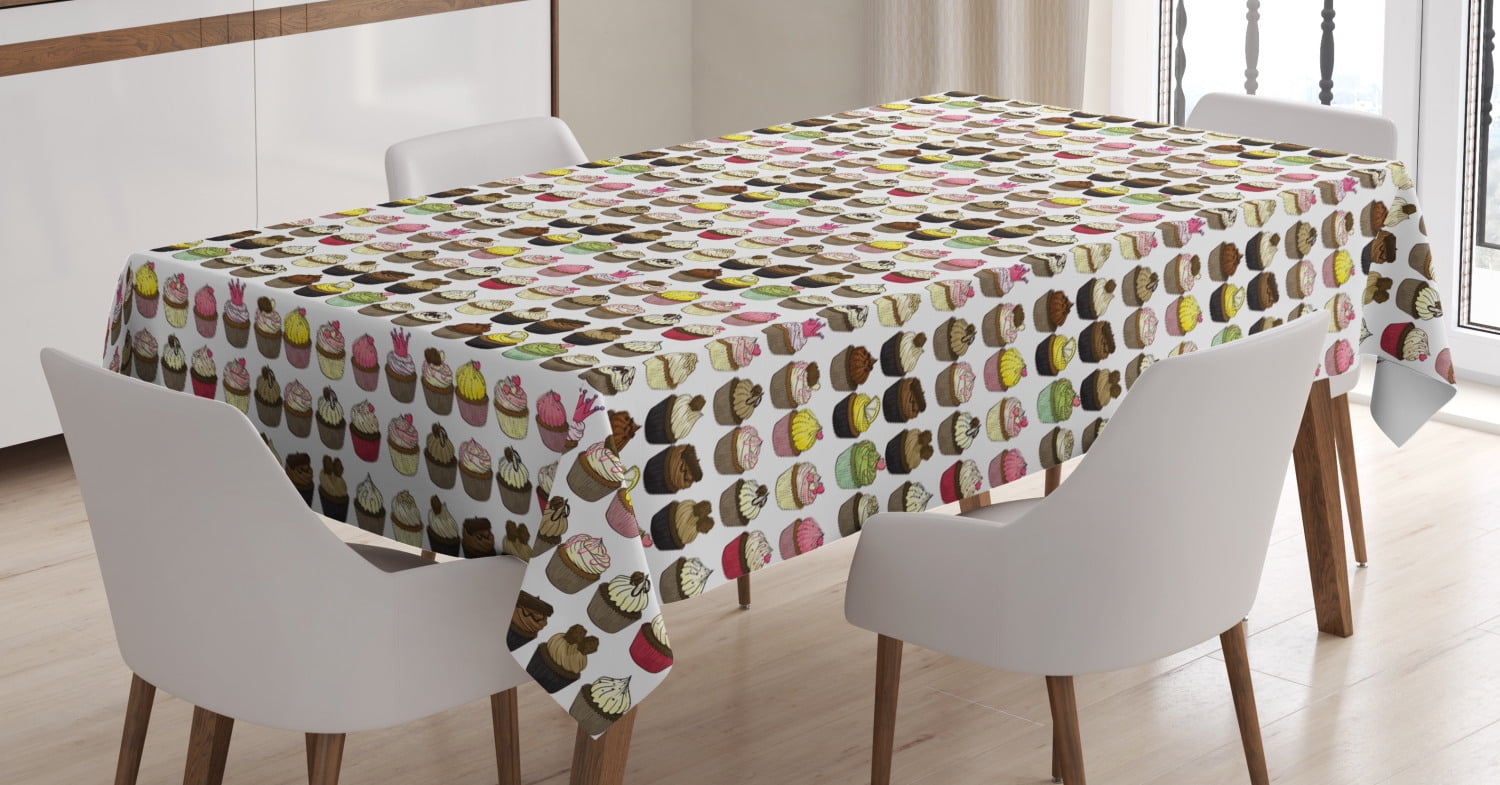Ambesonne Cupcake Tablecloth Rectangular Table Cover, Different Flavors ...