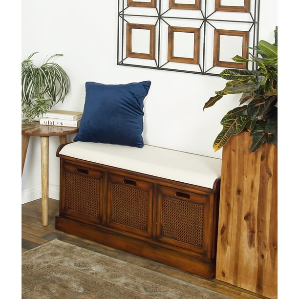 DecMode Wood Storage Bench with Upholstered Seat, Brown - Walmart.com