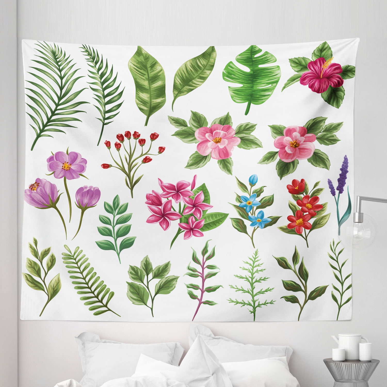 Plant Tapestry, Exotic Flowers and Ferns Botanical Elements Flora ...