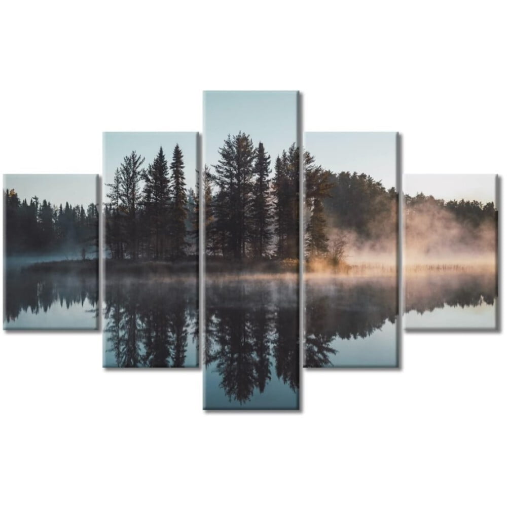 TISHIRON 5PCS Framed Landscape Theme Canvas Wall Art Set,50"x24" Trees ...
