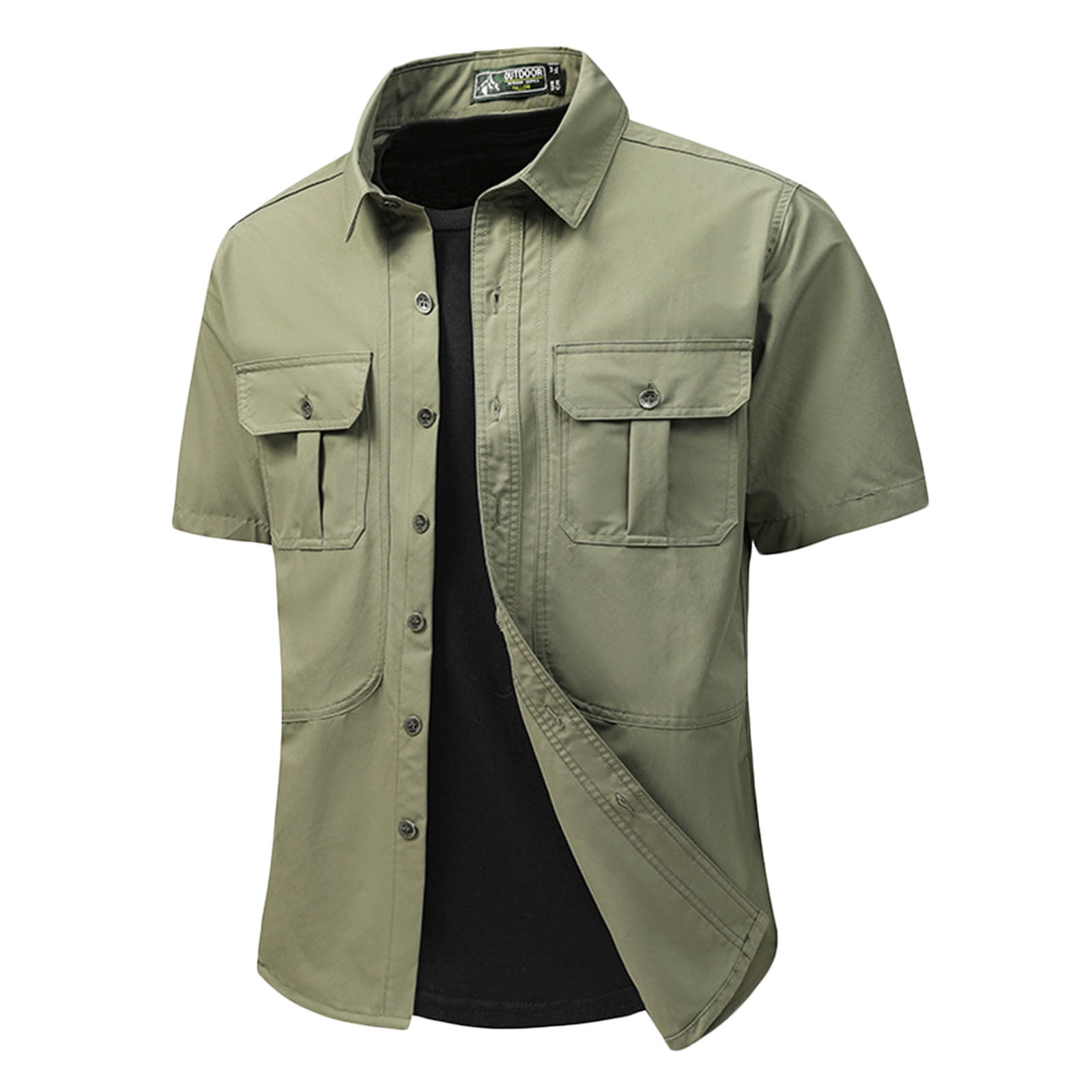 Click here for Kalauyu Mens Short-Sleeve Two-Pocket Utility Shirt... prices