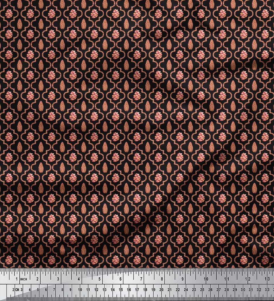 Soimoi Black Viscose Chiffon Fabric Damask Fruits Print Fabric by Yard ...
