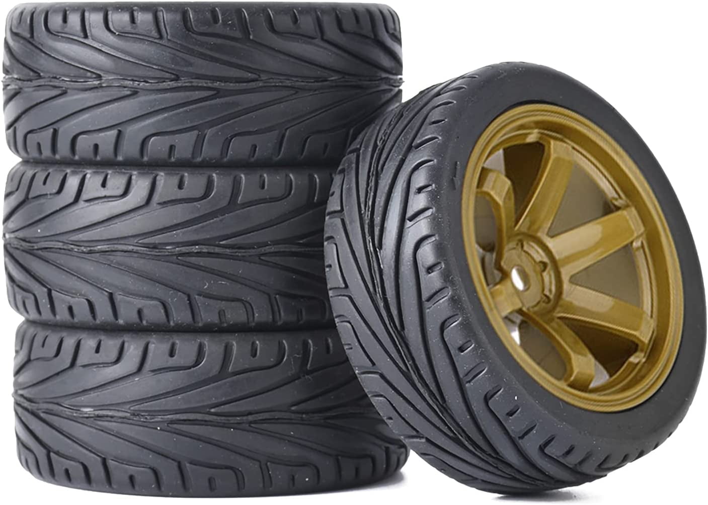 LINLIN 4PCS RC Car Rubber Tires and Plastic Wheels Rims Compatible with ...