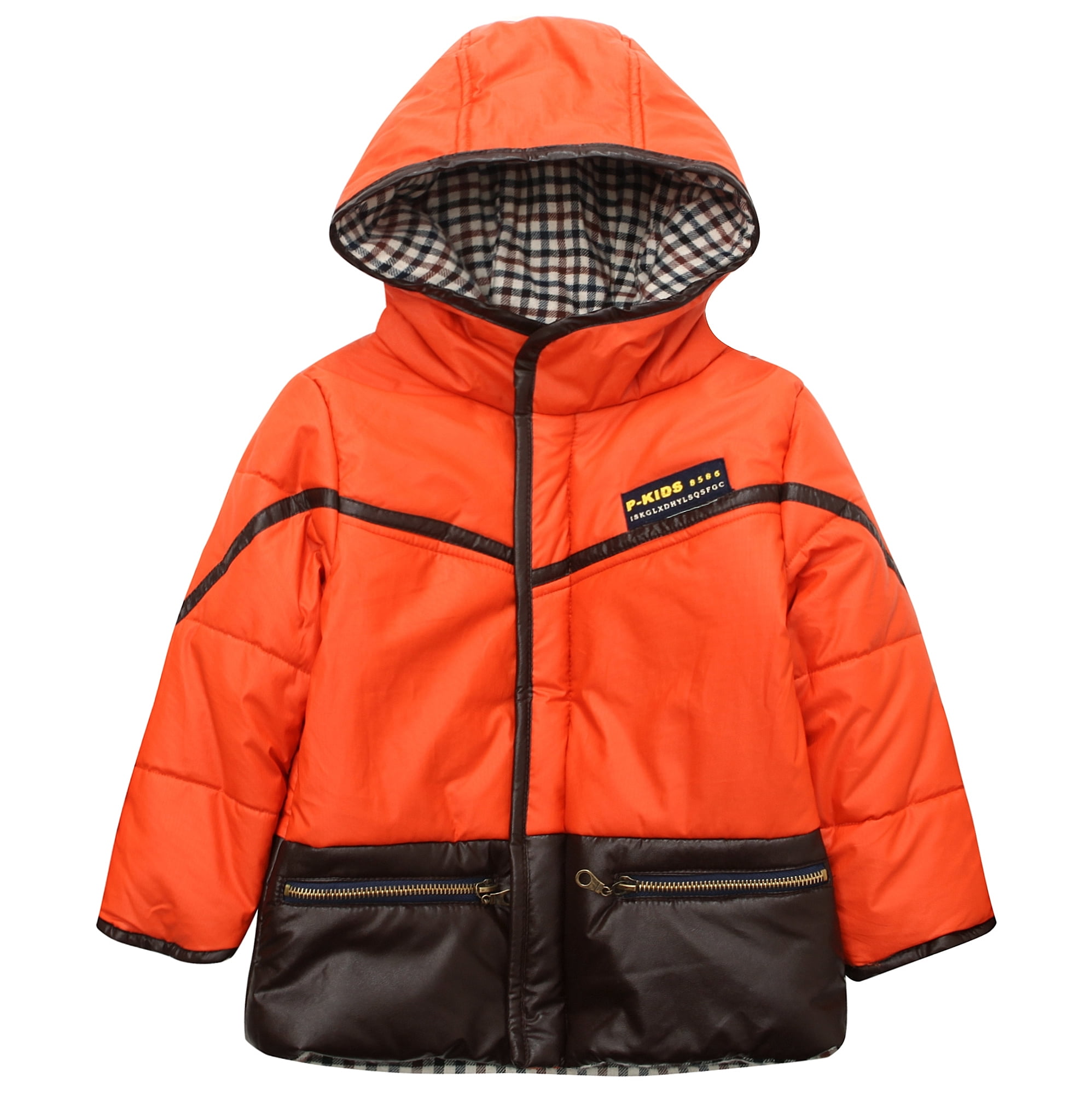 Little Boys Orange Faux Leather Detail Padding Jacket 1/2 - Walmart.com