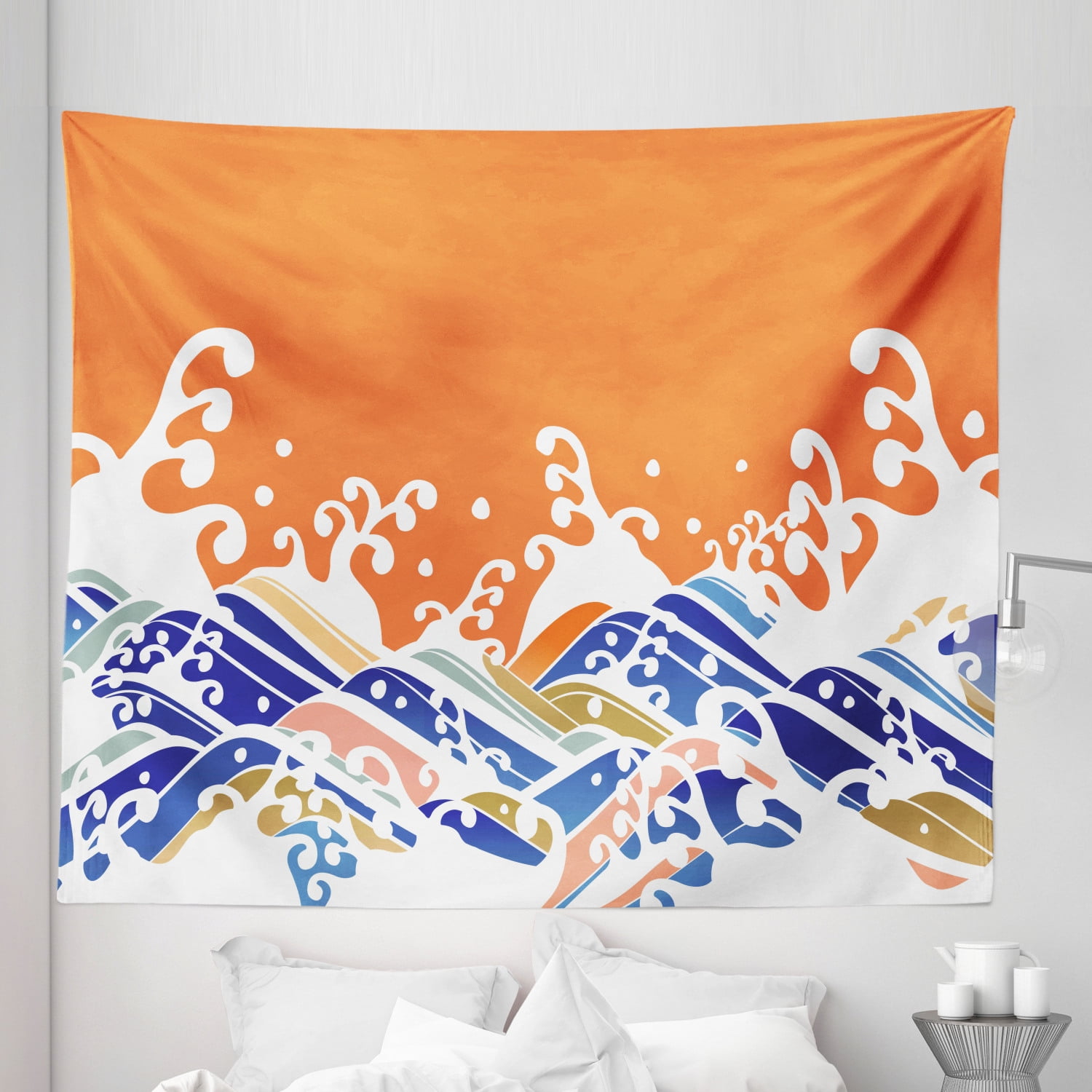 Japanese Wave Tapestry, Vibrant Colorful Waves Illustration Intense ...