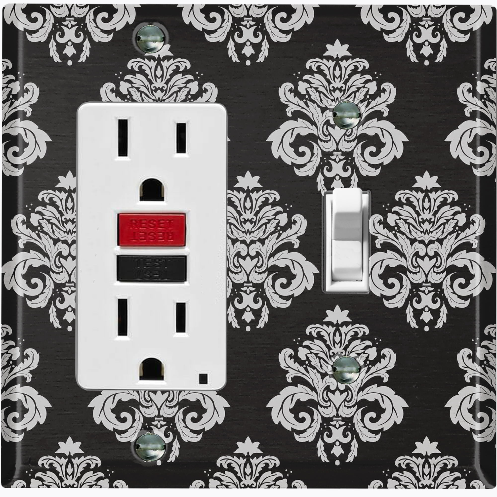 Metal Light Switch Plate Outlet Cover (Damask Black - Single Rocker ...