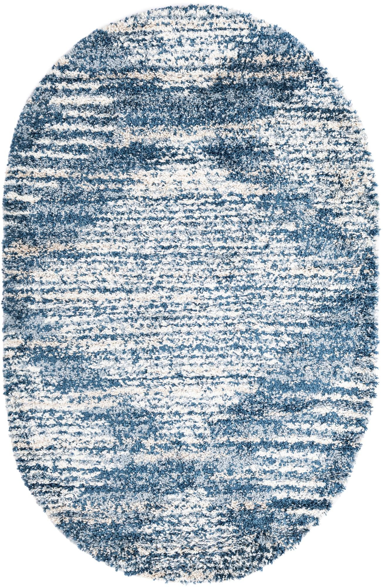 Rugs.com Serenity Shag Collection Rug – 5' x 8' Oval Blue Shag Rug ...