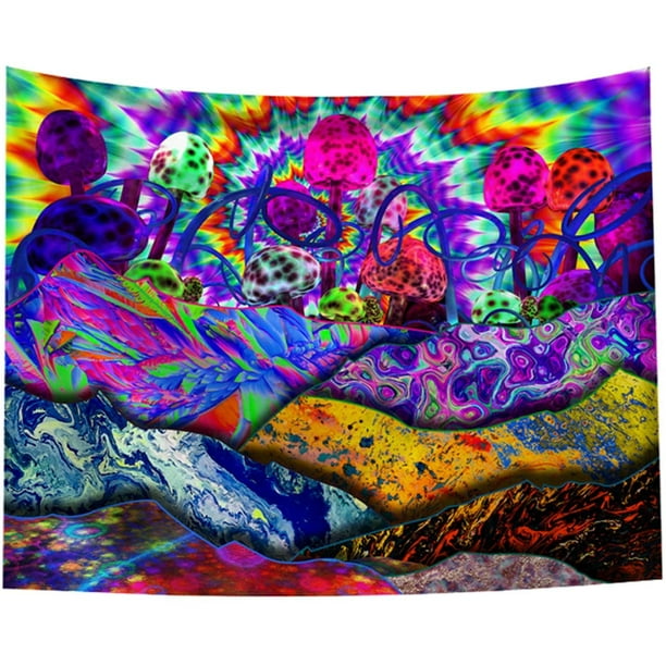 Trippy Tapestry Psychedelic Mountain - Magic Mushroom Wall Hanging ...