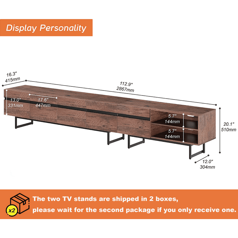 FITUEYES Modern Contemporary TV Stand for 100 inch TV 2 in 1 Entertainment Center with Storage Cabinets Media Console for Living Room Walnut Wood