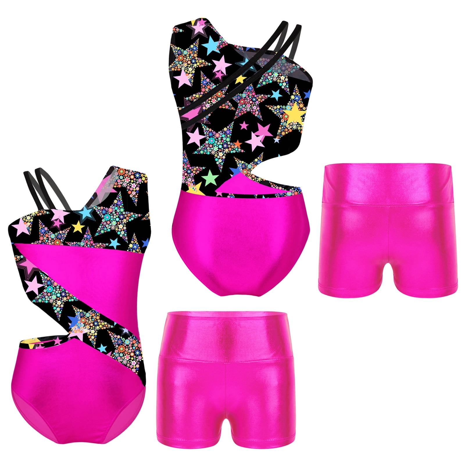 Aislor Kids Girls Printed Dance 2 Piece Outfits Sleeveless Gymnastics ...