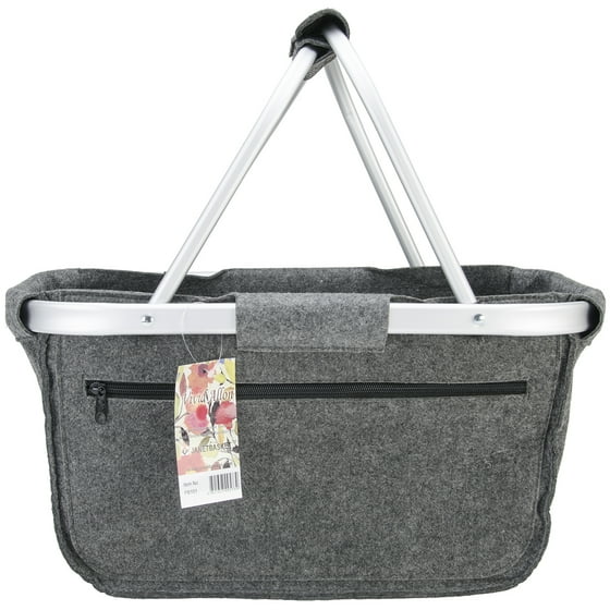 JanetBasket Charcoal Felt Aluminum Frame Basket-18" x 10" x 9-1/2 ...